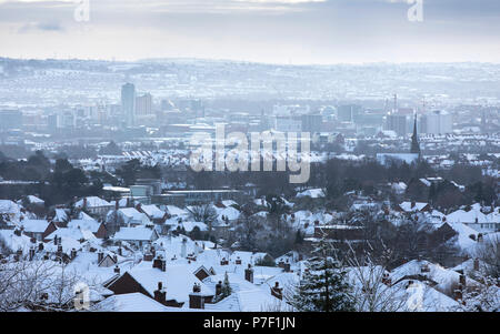 Winter view over Belfast after heavy snow fall, Northern Ireland Stock ...