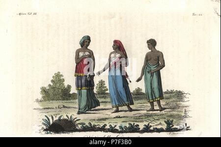 Costume of the women of the Kingdom of Kongo (Congo). Handcoloured ...