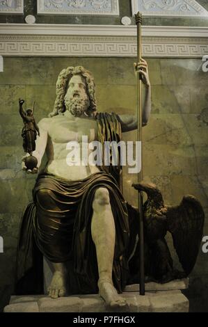 Statue of the Roman god Jove or Jupiter, seated on an eagle throne ...