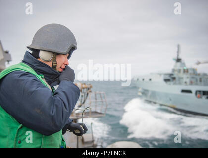 The Royal Norwegian Navy replenishment tanker HNoMS Maud (A530) making ...