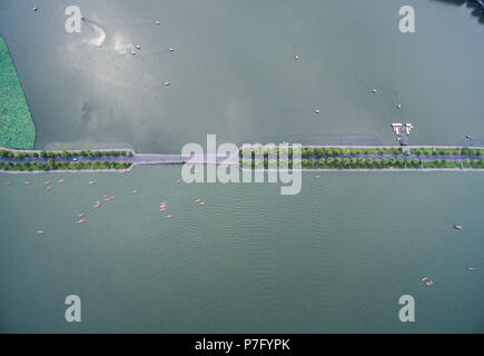 Aerial photo shows the summer scenery of Wanfeng Lake in Xingyi City ...