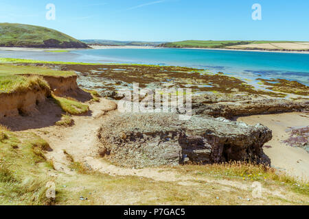 Views towards Rock and Padstow from the coastal path along the Camel ...