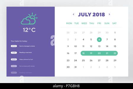 Calendar widget template. UI, UX, GUI layout for mobile and web ...