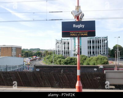 Rugby town sign, Warwickshire, England, UK Stock Photo - Alamy