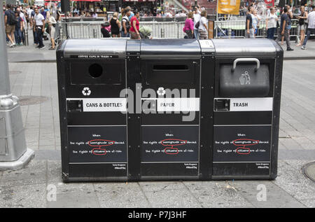 NYC garbage can and recycling bins for mixed paper, glass, metal, and ...