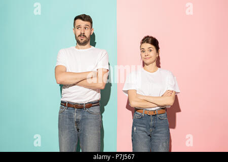Let me think. Doubtful pensive couple with thoughtful expression making ...