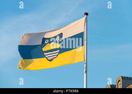 Germany, Lower Saxony, Juist, Flagpole in front of Memmertfeuer ...