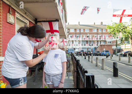 Young England fans from the Kirby Estate in Bermondsey get face painted ...