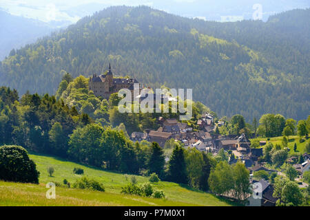 Germany, Bavaria, Lauenstein, Lauenstein Castle, houses, train, forest ...
