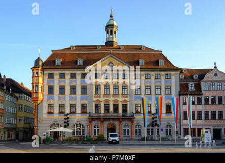The town hall and market square of Coburg are pictured in the blue hour ...