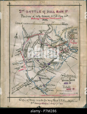 The 2nd Battle of Bull Run, Va., August 1862. Map showing position of ...