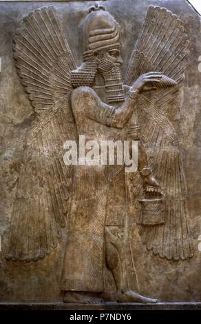 Winged protective genius, 8th century BC. Relief, detail. Palace of ...