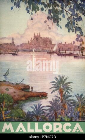 Publicidad. Folleto turístico de Mallorca. Reproducción de una pintura ...