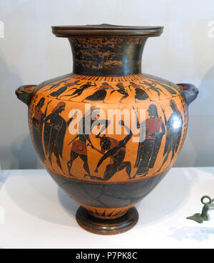 Theseus and the Minotaur, hydria (water jar), Greek, Attic, 550 530 BC ...