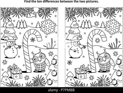 Winter holidays themed find the ten differences picture puzzle and ...