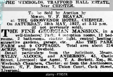 Sale notice Trafford Hall 1927 Stock Photo - Alamy