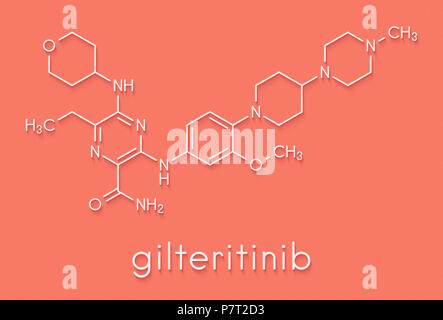 Gilteritinib cancer drug molecule (kinase inhibitor). Skeletal formula ...