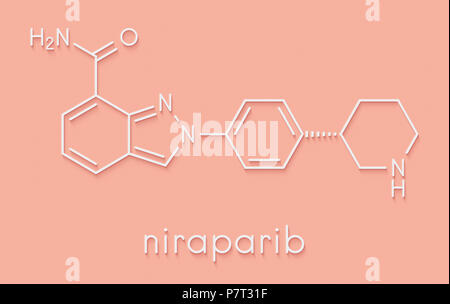 Niraparib cancer drug molecule (PARP inhibitor). Skeletal formula Stock ...