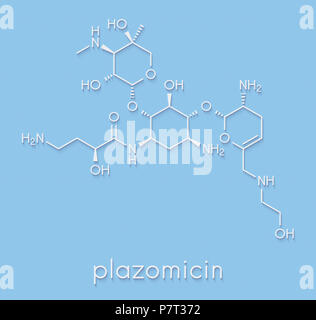 Plazomicin antibiotic drug molecule (aminoglycoside class). Skeletal ...