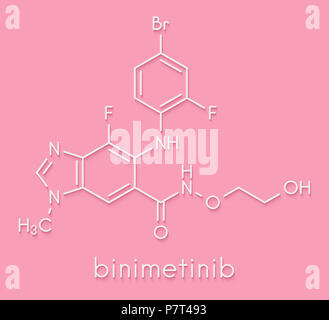 Binimetinib cancer drug molecule (MEK inhibitor). Skeletal formula ...