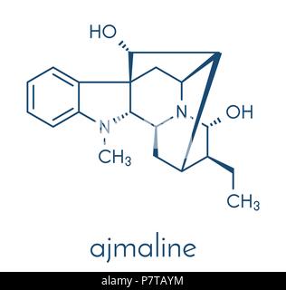 Ajmaline molecule. Skeletal chemical formula. Paper packaging for drugs ...