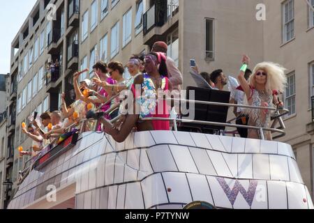 Drag queens on the W Hotel float in Pride in London 2018 Parade Stock ...