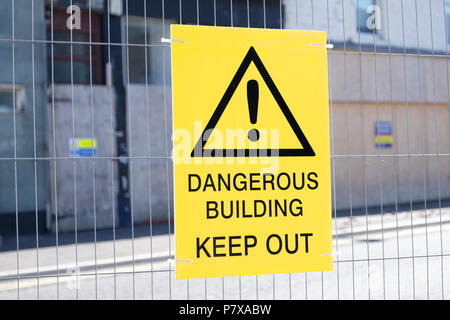 Listed building keep out sign, and danger signs at a former MOD ...