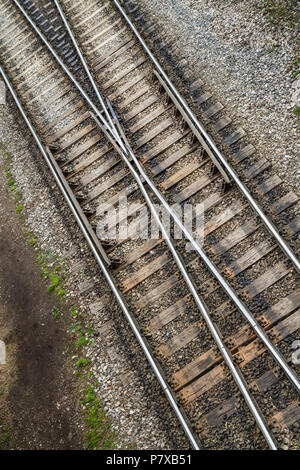 Railroad track switch frog to direction or merging Stock Photo - Alamy