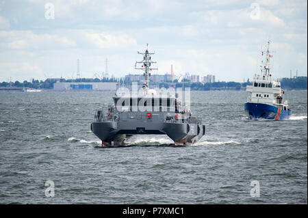 The SWATH (Small Waterplane Area Twin Hull) pilot vessel 'Groden' is ...