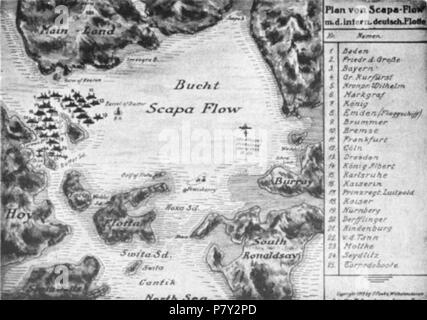Map of the German Fleet's internment at Scapa Flow - 1918–19 Stock ...