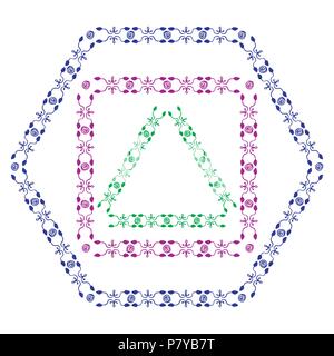 Set of colored decorative ornamental border with corner. Triangular ...