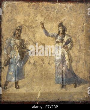 Ancient roman actor mask, Ancient fresco in a house in Pompeii, Pompeii ...