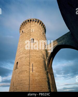 Castle Bellver (Castell de Bellver) Torre de Homenaje tower part of the ...