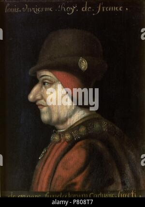 Profile portrait of Louis XI, King of France (1423-1483), wearing the ...