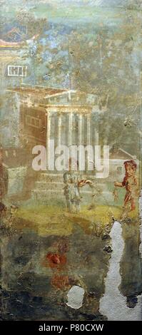 Roman fresco depicting a Nilotic scene with pygmies in a boat loaded ...