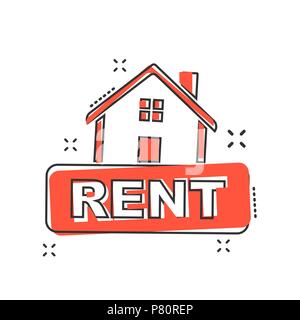 Cartoon rent house icon in comic style. Home illustration pictogram ...