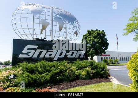 A logo sign outside of the headquarters of Snap-on, Inc., in Kenosha ...