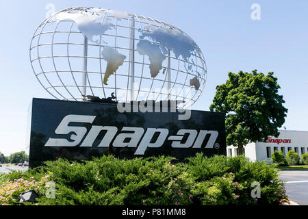 A logo sign outside of the headquarters of Snap-on, Inc., in Kenosha ...