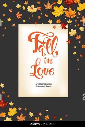 Fall in love lettering on autumn wreath vector illustration Stock ...