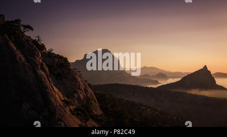 Dawn near the village Novyi Svit (New light). City district Sudak, the ...