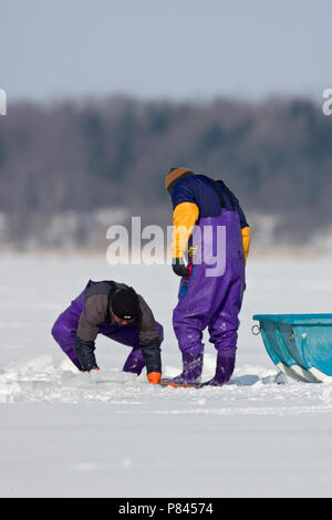 Japan, Hokkaido, Fisherman in winter *** Local Caption *** landscape ...
