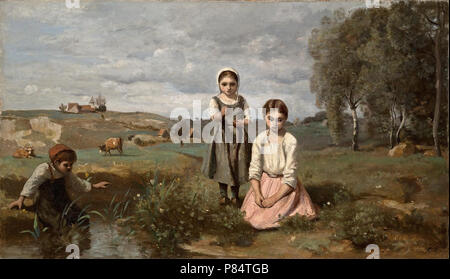 Corot Jean Baptiste Camille - Children at the Edge of a Stream in the ...