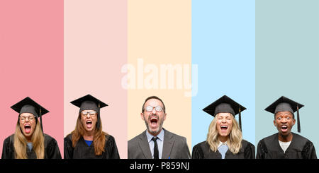 Senior teacher with his graduate students terrified and nervous ...