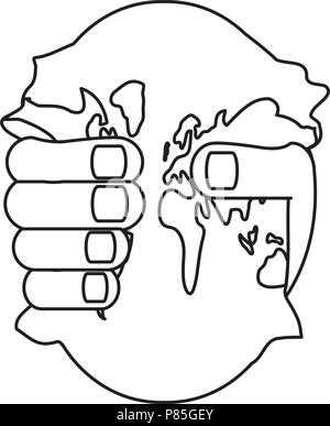 hand Squeezing the Earth planet icon over white background, vector ...