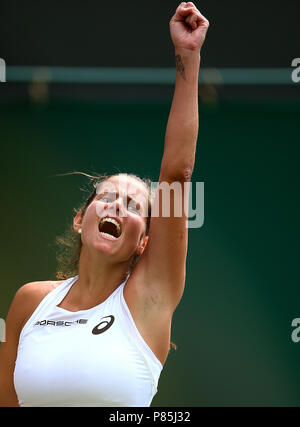 Julia Goerges celebrates on day seven of the Wimbledon Championships at ...