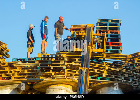 Bangor, Northern Ireland. 9th July 2018. Bonfire building on an ...