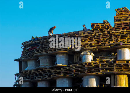 Bangor, Northern Ireland. 9th July 2018. Bonfire building on an ...