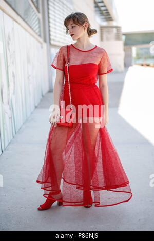 Martina Torres posing on the street during Mercedes Benz Fashion Week ...