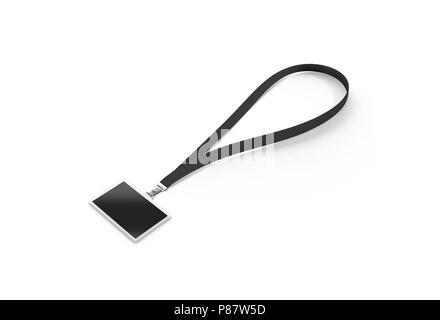 Blank black name bagde lace mockup, 3d rendering. Plain empty namebadge ...