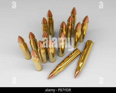 Couple of bullets on a white background in the vertical position. 3D ...